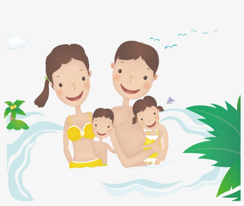Cartoon Illustration Transprent Png Free Download Art - Family Swimming ...