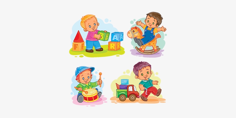 Set Of Vector Icons Little Boy Playing With Toys, Vector, - Preschool ...