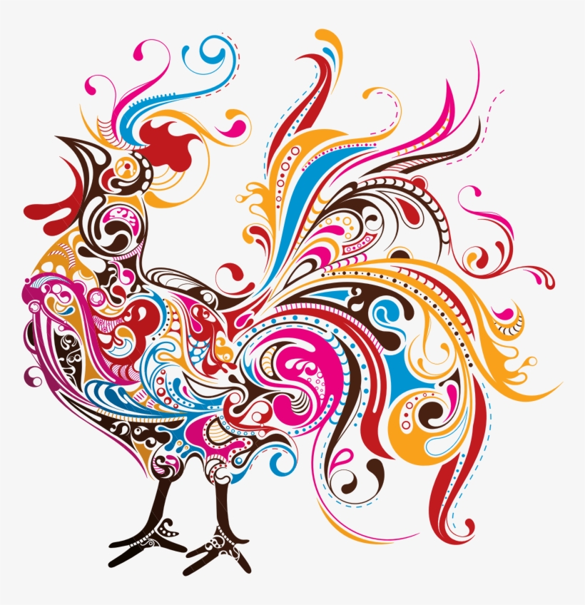 Colorful Rooster Art - 760x768 PNG Download - PNGkit