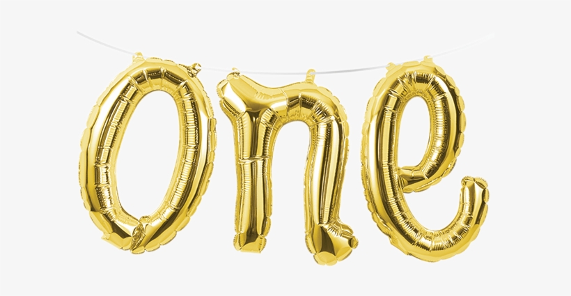 Gold Script One Foil Balloon - 1st Birthday One Balloon Banner ...
