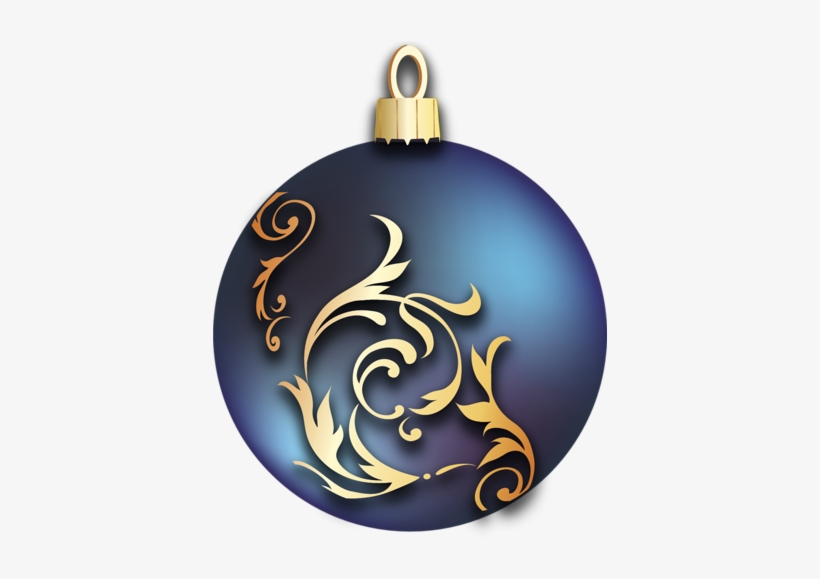 Merry Christmas Clipart Ball - Blue And Gold Ornament - 407x500 PNG ...