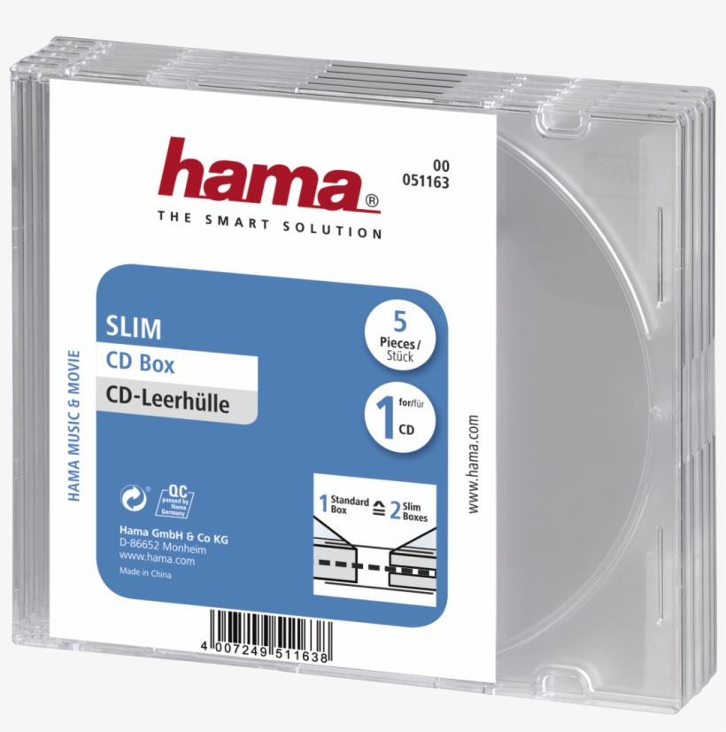 Slim Cd Jewel Case, Pack Of 5, Transparent - Hama Storage Cd Slim Jewel ...