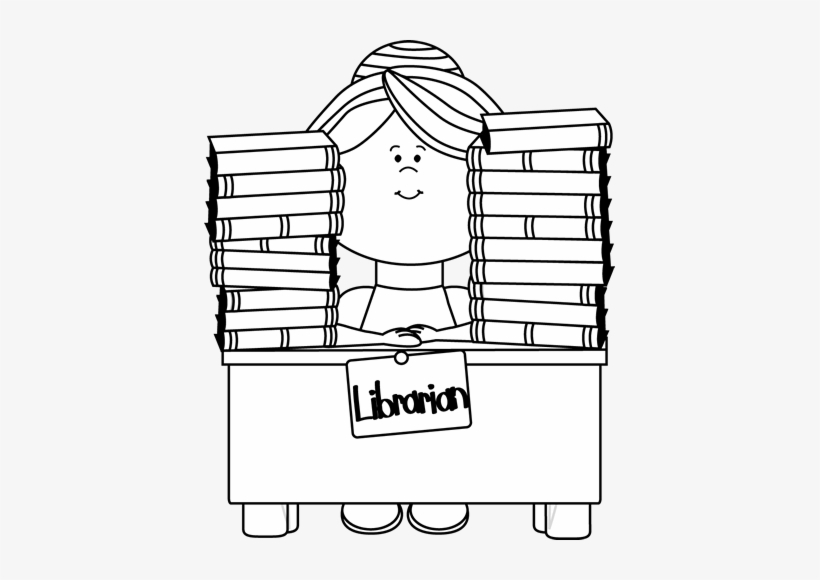 Black And White Librarian - Outline Of A Librarian - 411x500 PNG ...