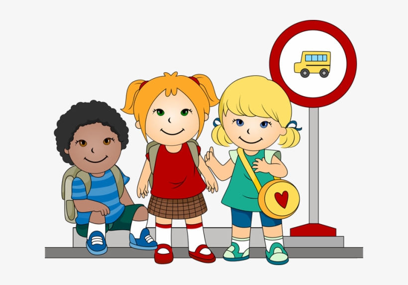 Clip Art Of Kids At A School - School Bus Stop Clipart - 640x492 PNG ...