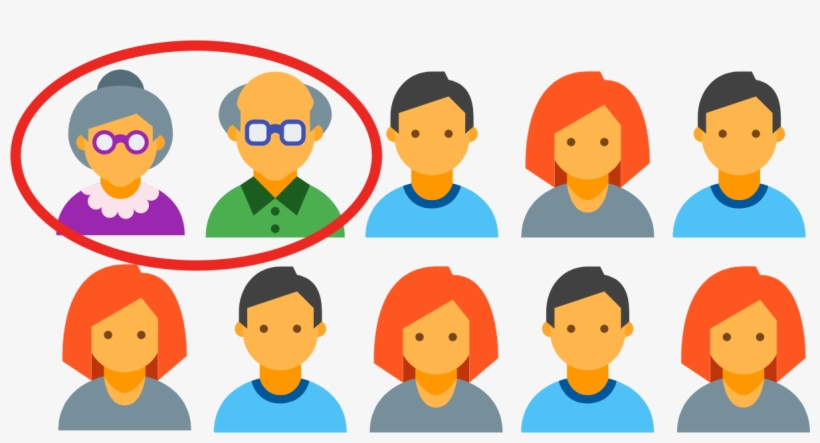 Icons Of 2 Older People And 8 Younger People - Old Age - 1204x592 PNG ...