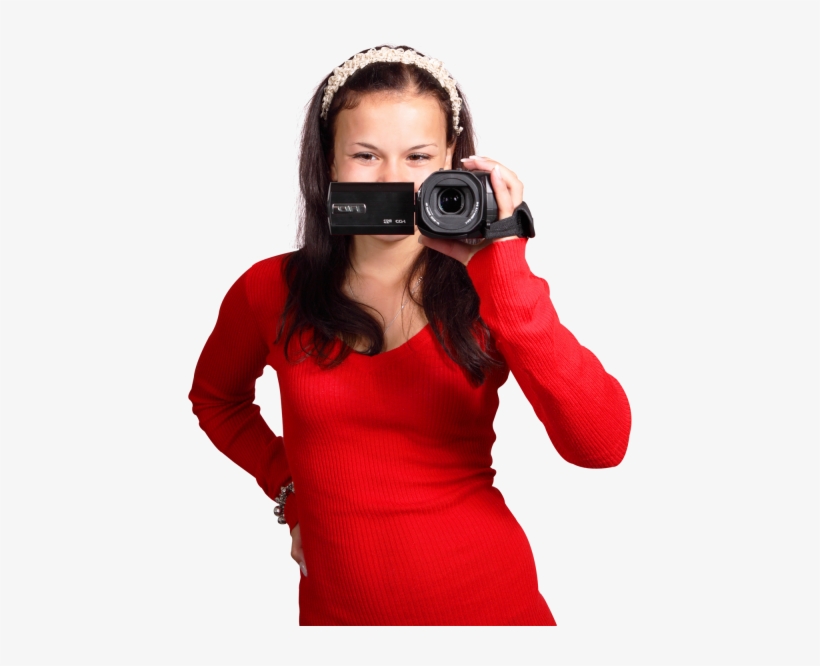 Girl Filming With Digital Camcorder Png Image - Girl With Video Camera ...