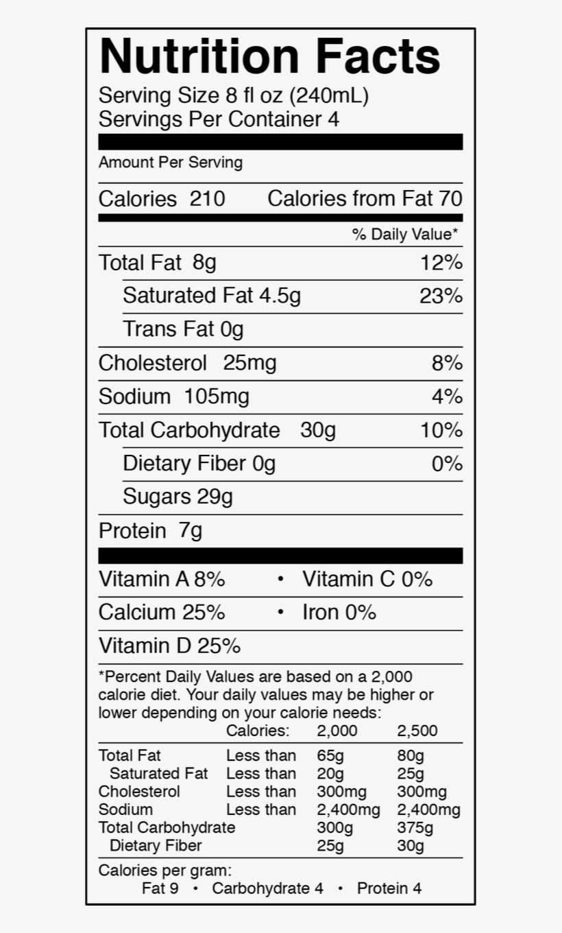 Banana Milk Quart Nutrition Facts Serving Size Nutrition Facts Label 