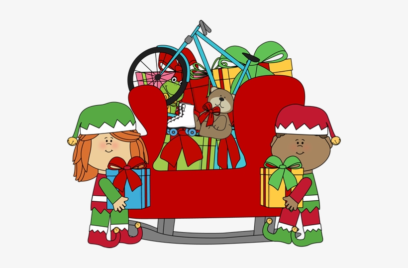 Clip Art Of Santa Claus With Elves - Santa Sleigh Cute Clipart ...