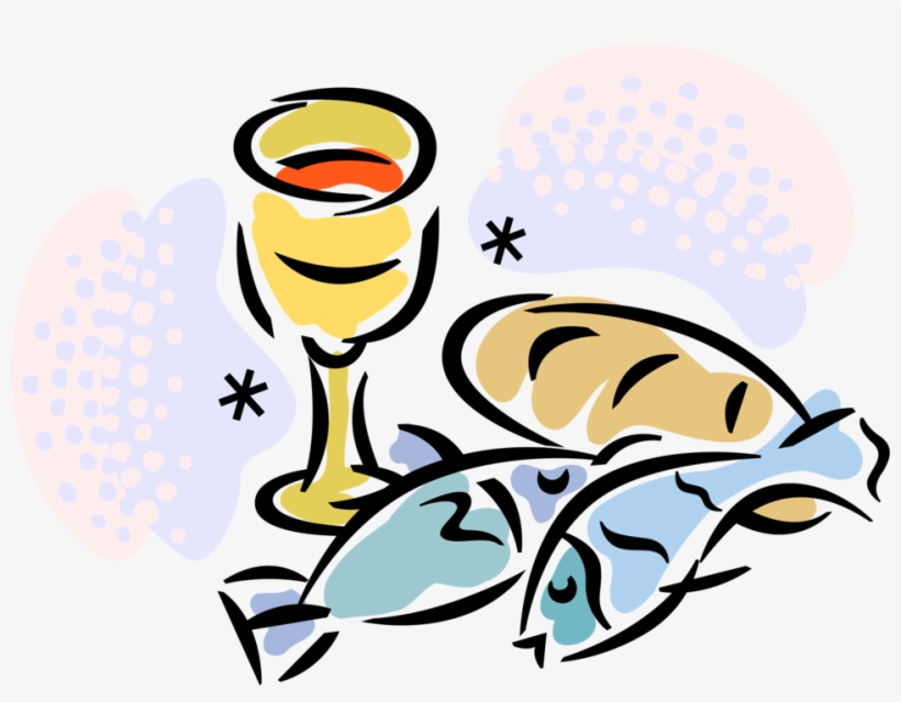 Vector Illustration Of Christian Religion Chalice Cup, - Fish And Bread ...