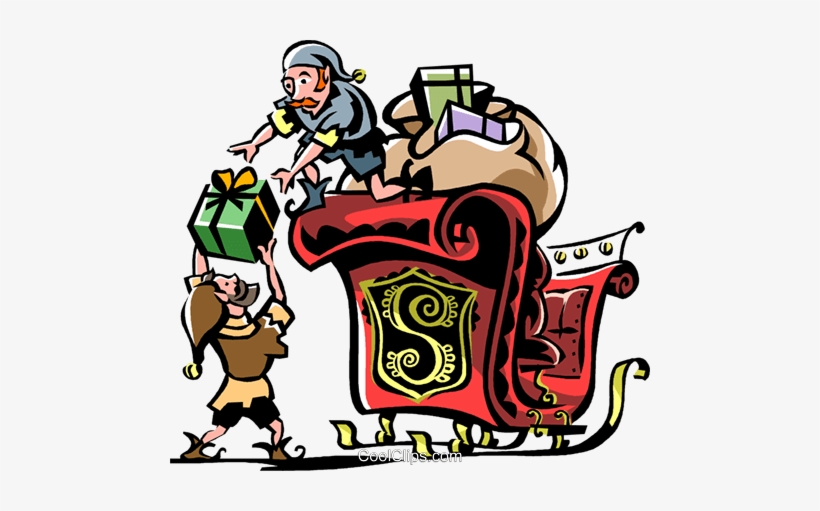 Elves Packing The Sleigh Royalty Free Vector Clip Art - Elves Packing ...