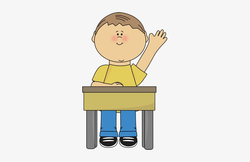 Boy Raising Hand - Student Sitting At Desk - 279x450 PNG Download - PNGkit