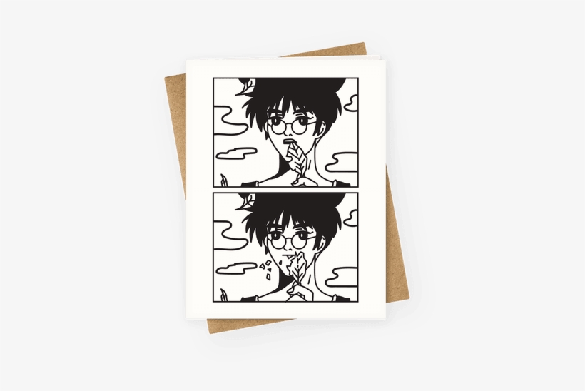 Anime Guy Eating A Leaf Greeting Card - Meme Anime T Shirt - 484x484 ...