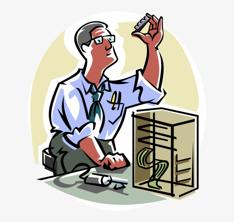 Vector Illustration Of Computer Repair Technician With - Person ...