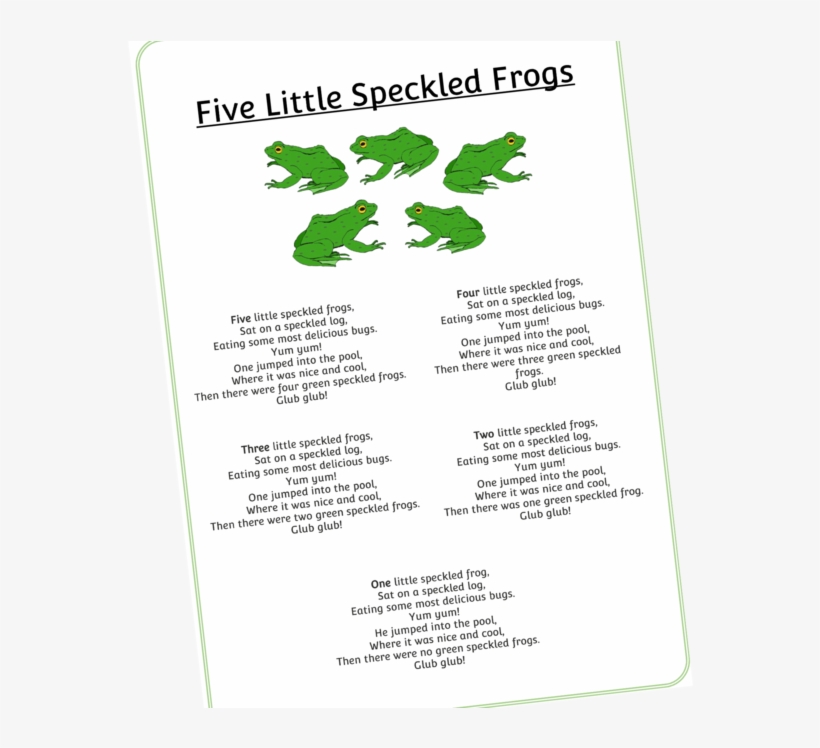 'five Little Speckled Frogs' Number Song/rhyme/words - Poster ...