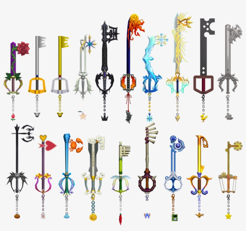 All 18 Of Sora's Keyblades Plus Mickey's Keyblade From - Kingdom Hearts Original Keyblade ...