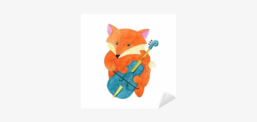 Download Transparent Cute Watercolor Fox Playing The Cello Sticker ...