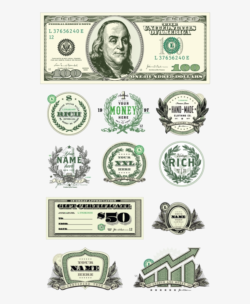 Vector Dollar Bill And Money Clipart Sets - 100 Us Dollar - 600x936 PNG ...