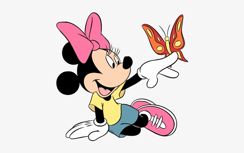 Minnie Mouse, - Minnie Mouse With Butterfly - 450x444 PNG Download - PNGkit
