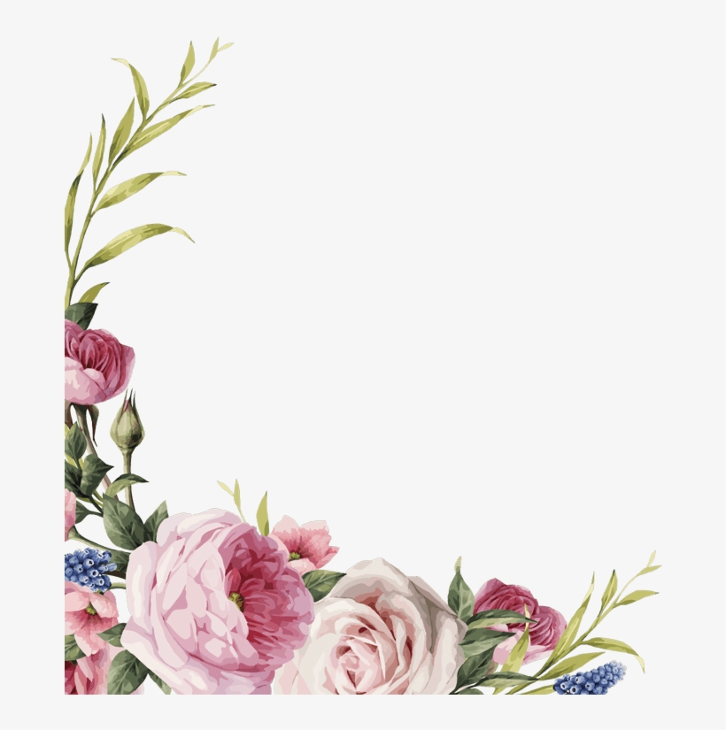 Corner Bouquet Of Flowers And Leaves - Floral Bohemian Border Png ...