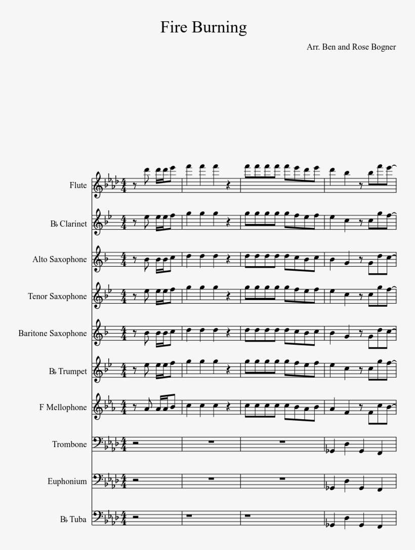 Fire Burning Sheet Music Composed By Arr - Bang Bang Drum Score ...