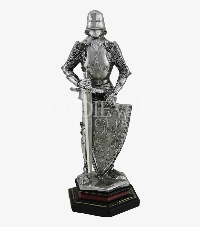 Silver Knight With Sword And Shield Statue - Zeckos Medieval Knight In ...
