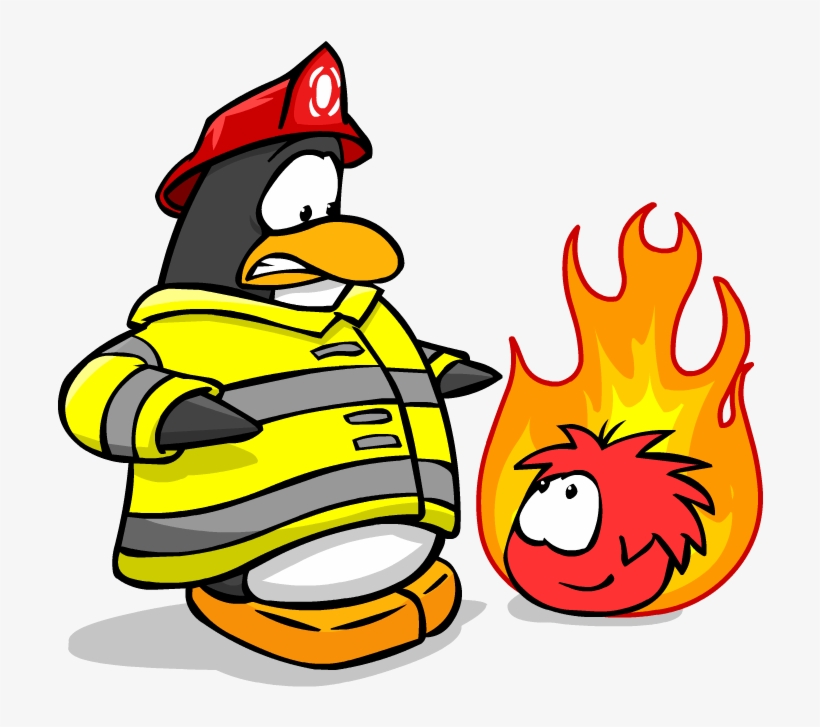 Firefighter Black Puffle Transparent - Black Puffle On Fire - 876x812 ...
