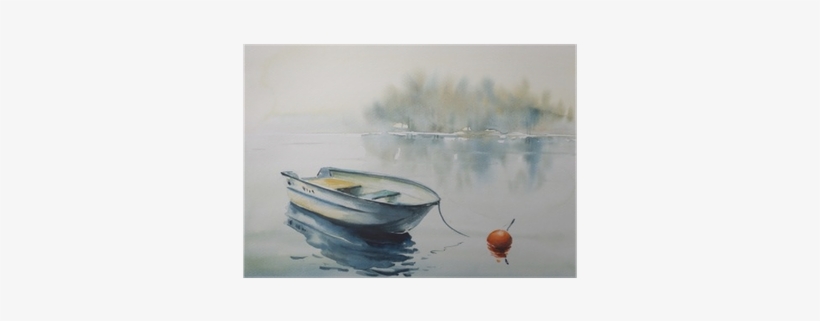 Watercolor Painting Of A Landscape With Wooden Boat - Bilder Boot ...