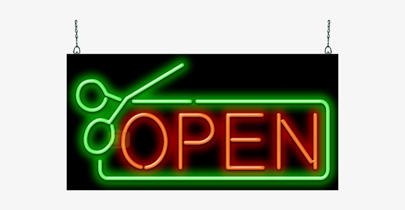 Download Transparent Open With Scissors Border Neon Sign - Neon Sign ...