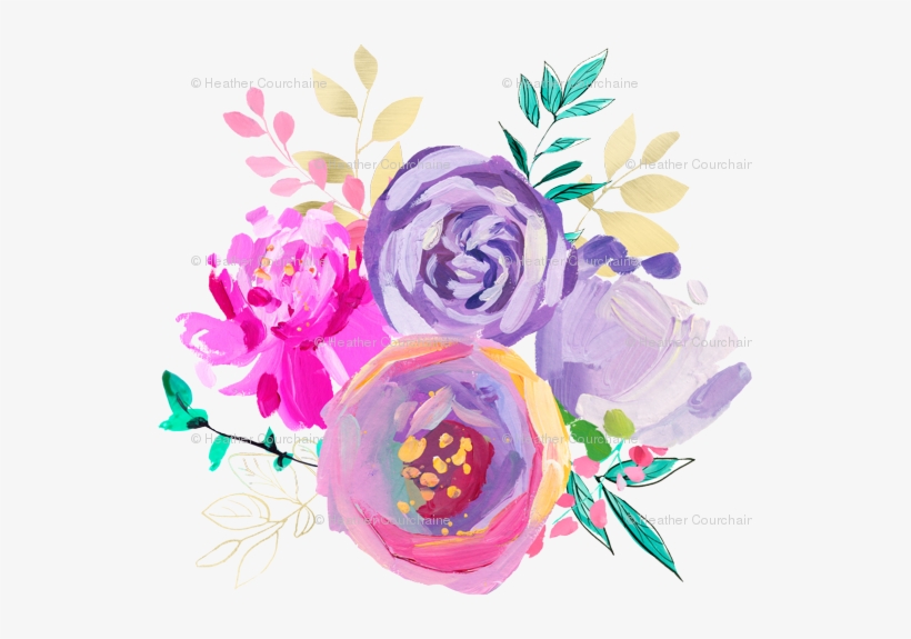 Purple And Gold Floral Bouquet 1 4" Giftwrap - Purple And Gold Floral ...