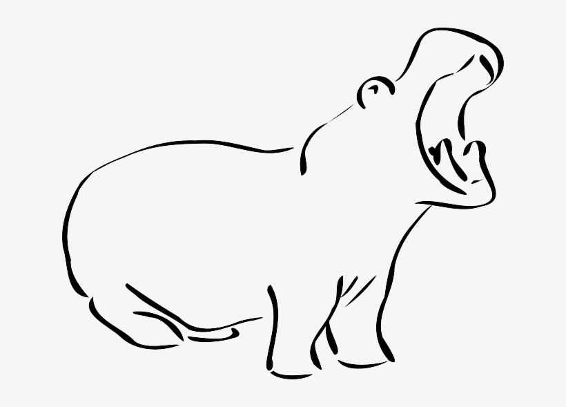 Simple, Outline, Open, Mouth, Art, Hippo, Yawning - Hippo Clip Art ...