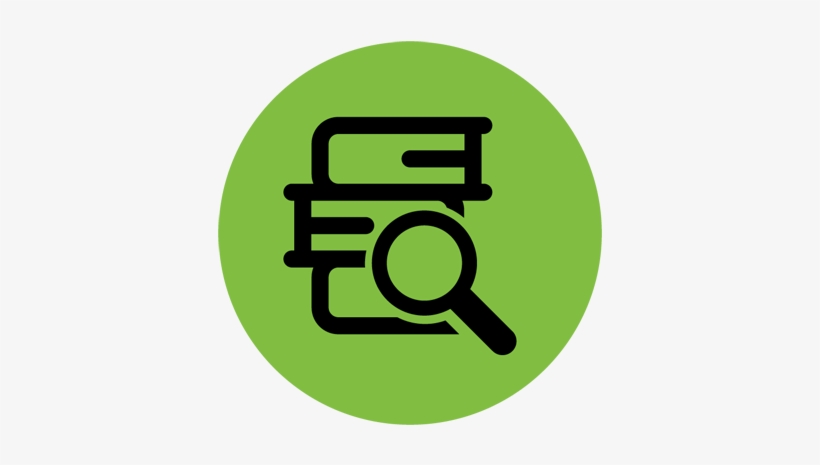 Research Green Icon With Books And Magnifying Glass - Research Green ...