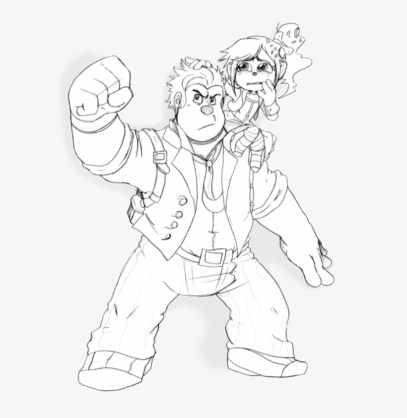 Line Art White Standing Black And White Head Joint - Wreck-it Ralph ...