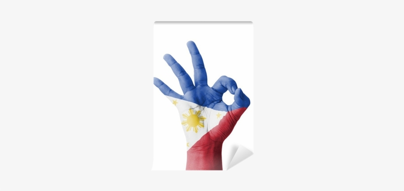 Hand Making Ok Sign, Philippines Flag Painted Wall - Philippine Flag ...