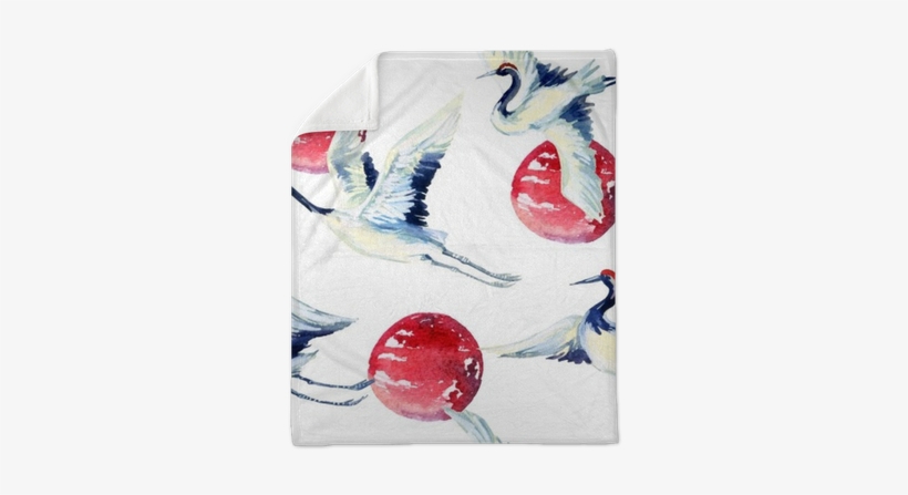 Watercolor Asian Crane Bird Seamless Pattern Plush - Grue Asiatique ...