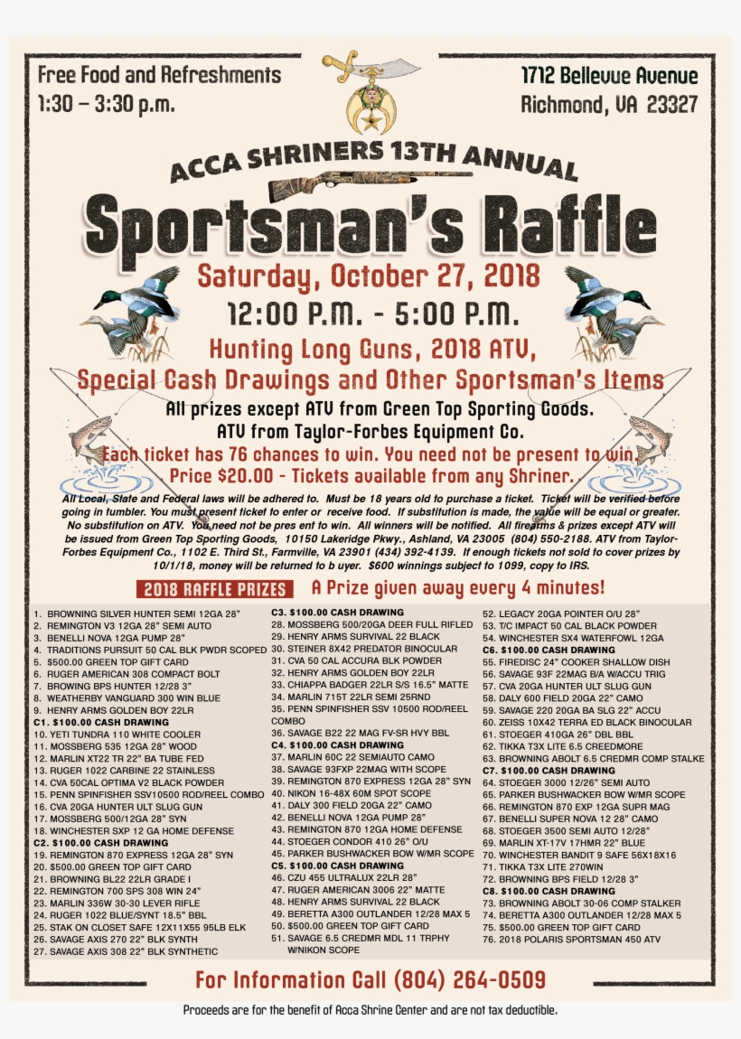 Download Transparent 13th Annual Sportsman's Raffle - Shriners - PNGkit