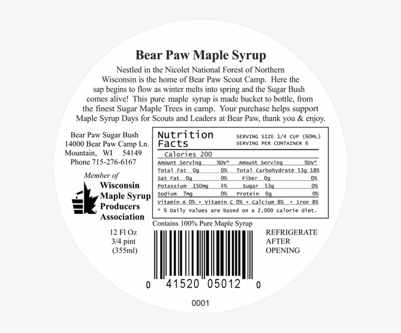 Bear Paw Maple Syrup Back Label - Portable Network Graphics - 600x600 PNG Download - PNGkit