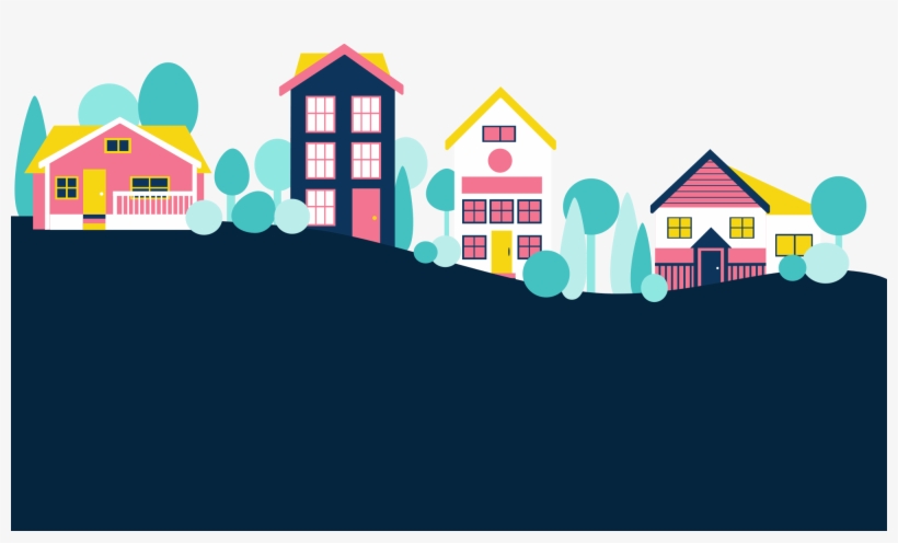 An Illustrated Row Of 4 Colorful Houses - Cartoon Row Of Houses ...