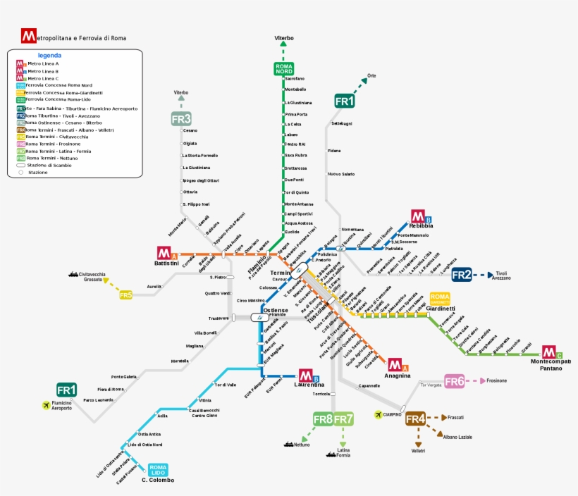 Rome Metro Map - Rome Fr1 Train Map - 2000x1620 PNG Download - PNGkit