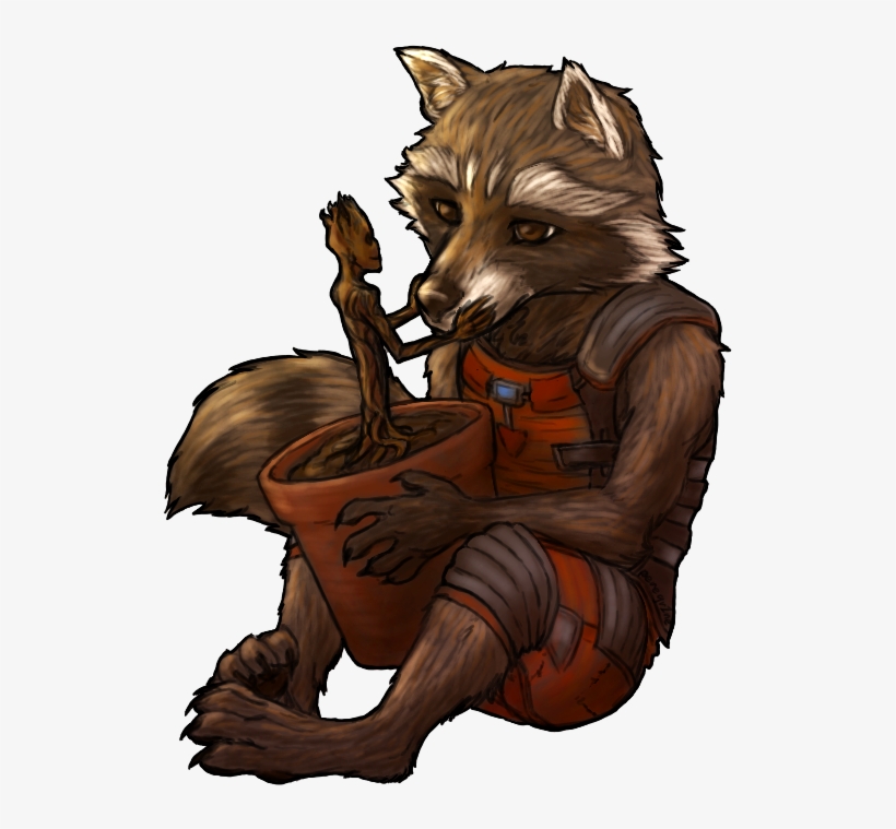 Rocket Raccoon - Rocket Raccoon And Groot Hug - 600x700 PNG Download ...