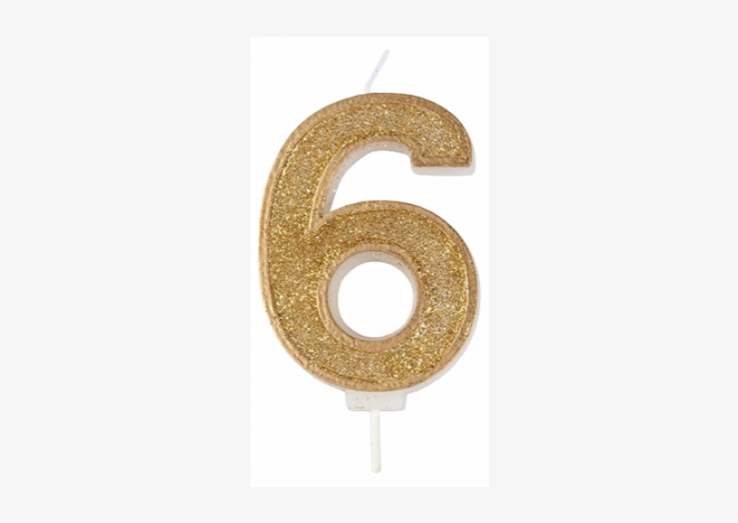 Number '6' Candle - Gold Sparkle Numeral Candle - 500x500 PNG Download ...
