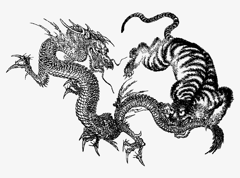 Chinese Tiger And Dragon Drawing