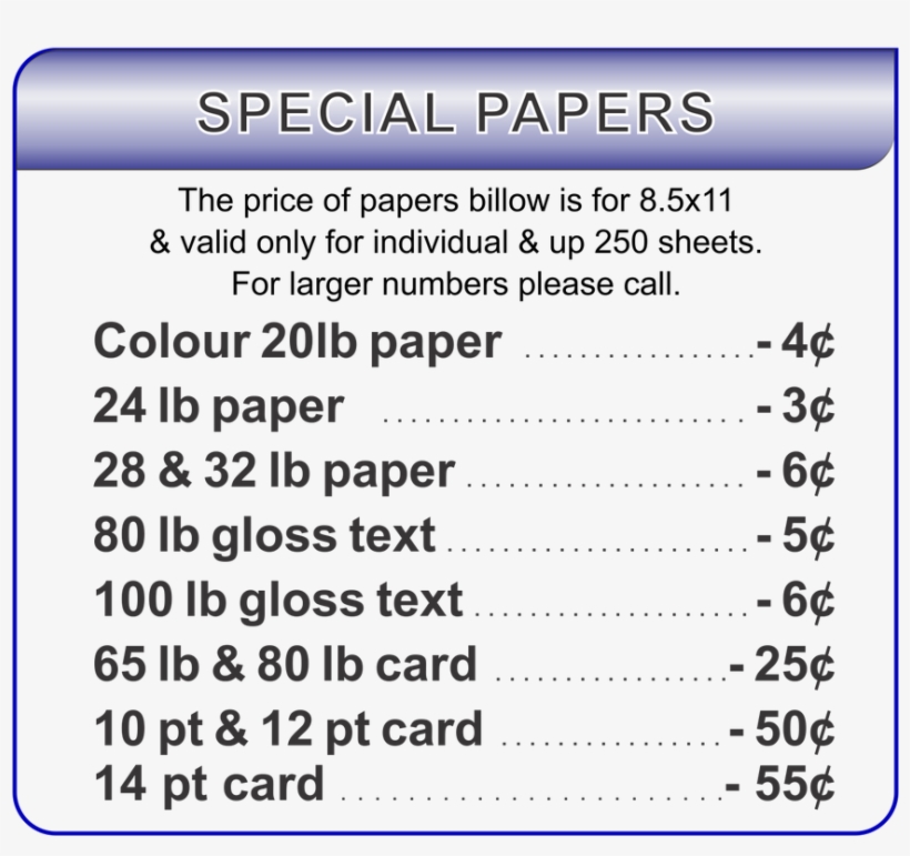The Pricing Above Is For 2 Basic Sizes Of Paper - White - 863x800 PNG ...