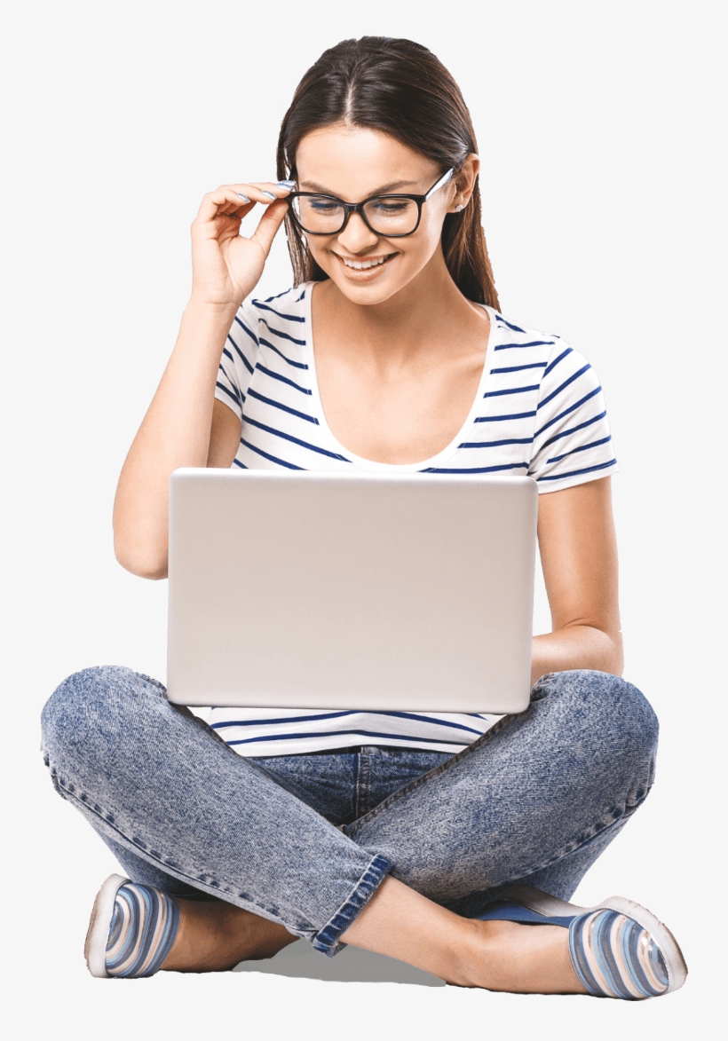 Girl On Laptop - Sitting - 730x1093 PNG Download - PNGkit