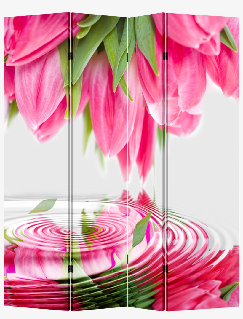 4 Panel Folding Screen Canvas Divider- Pink Tulips - Toa 4 Panel ...
