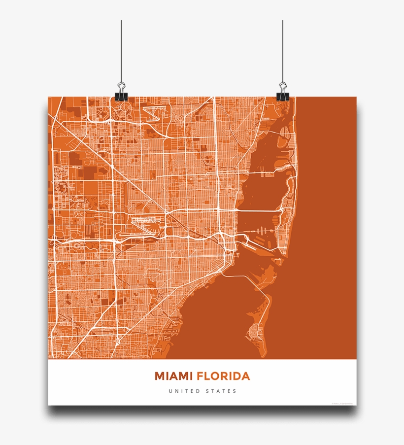 Premium Map Poster Of Miami Florida - Miami - 683x1024 PNG Download ...