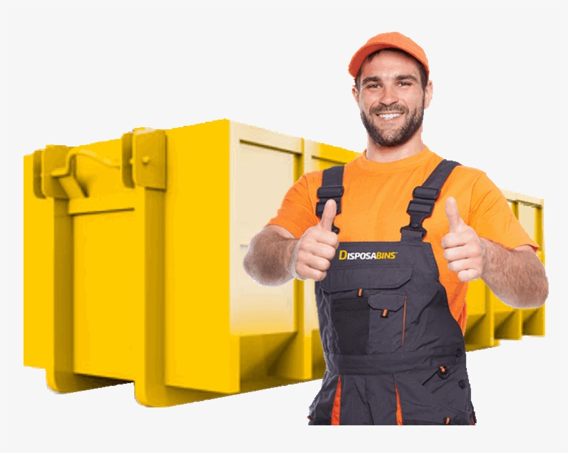 Download Transparent Yellow Dumpster Background With Worker - Dumpster ...