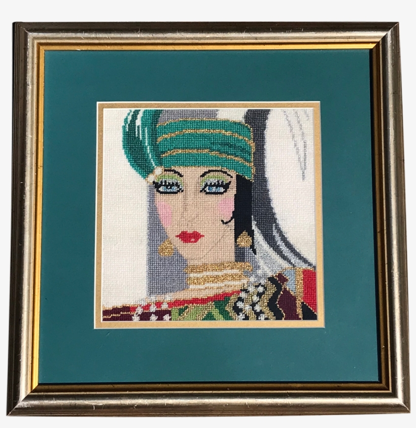 Framed Vintage Art Deco Fashion Woman Needlepoint Art - Needlepoint Art ...