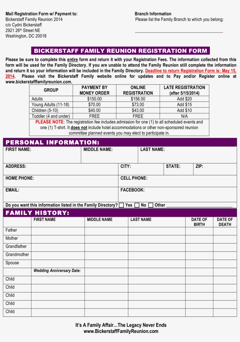 Family Reunion Registration Form - 2550x3300 PNG Download - PNGkit