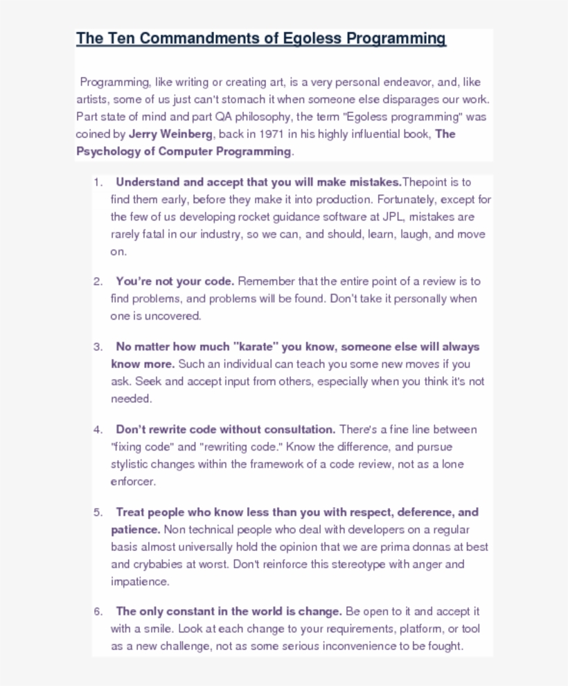 The Ten Commandments Of Egoless Programmingprogramming, - Egoless ...