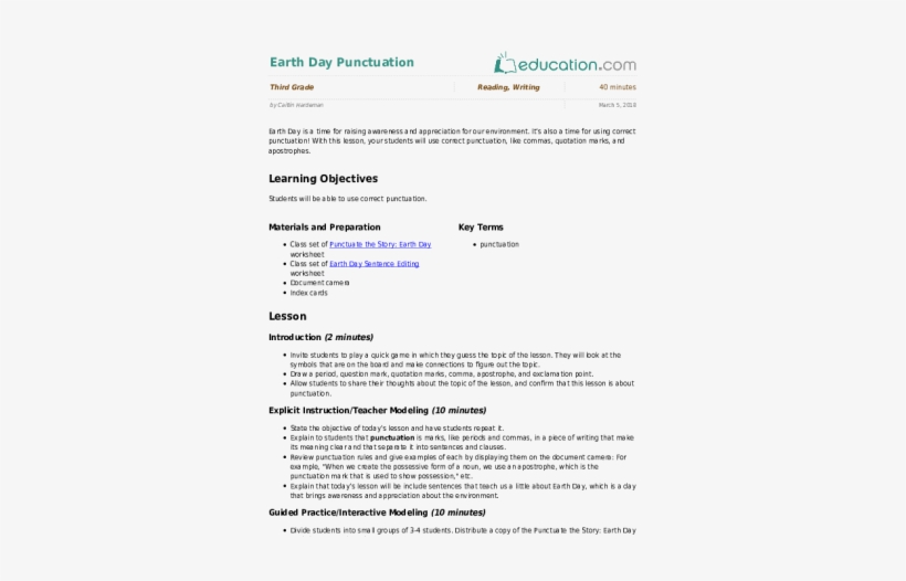 Earth Day Punctuation - Lesson Plan To Teach Essay - 340x446 PNG ...